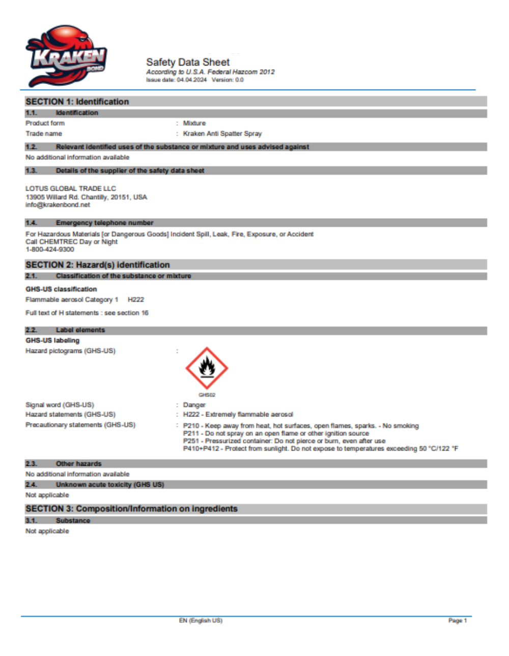 Safety Data Sheets (SDS) - Kraken Bond