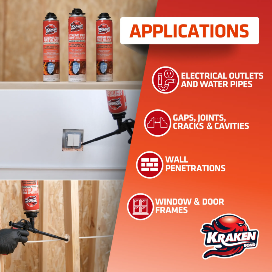 FR 202 Xtreme Pro Fire Block Insulating Foam Sealant - Kraken Bond